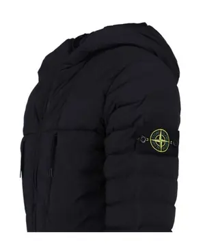 Stone Island Zip Hooded Coat With Logo Patch