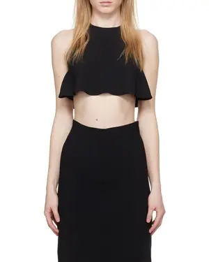 AMI Paris Cropped Sleeveless Flared Top With Lotus Leaf Hem - Black