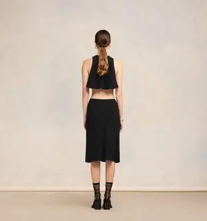 AMI Paris Cropped Sleeveless Flared Top With Lotus Leaf Hem - Black