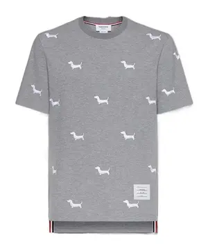 Thom Browne Dog-embroidered Crewneck T-shirt - Light Gray