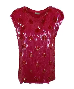 Dries Van Noten Sequin Embellished Sleeveless Top - Red