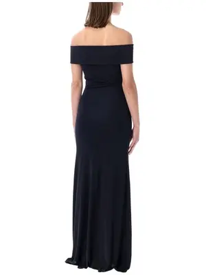 Alaïa Off-the-shoulder Maxi Dress With Flowing Hem - Black
