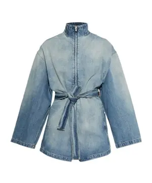 Alaïa Belted Denim Jumpsuit - Blue