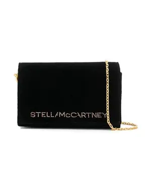 Stella McCartney Logo Crystal Woc Clutch With Chain Strap - Black
