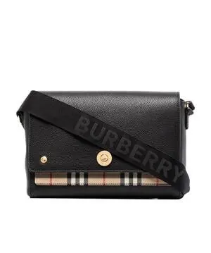 Burberry Vintage Checked Leather Crossbody Bag - Black