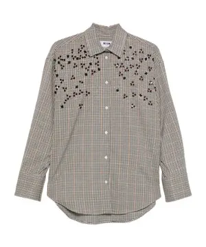 MSGM Long Sleeved Checked Embellished Shirt