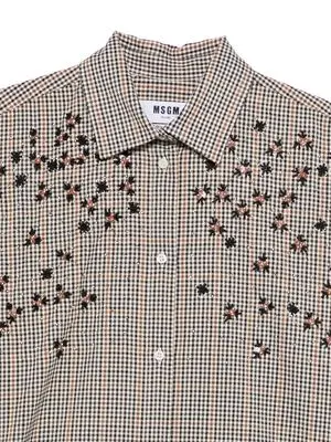 MSGM Long Sleeved Checked Embellished Shirt