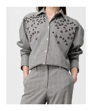 MSGM Long Sleeved Checked Embellished Shirt