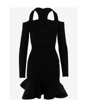 Alexander McQueen Rib Knit Ruffle Detailed Flared Mini Dress