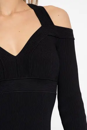 Alexander McQueen Rib Knit Ruffle Detailed Flared Mini Dress