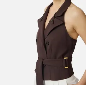 Elisabetta Franchi Gabardine Halter Neck Waistcoat - Cocoa