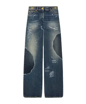 Versace Distressed Logo Patch Jeans