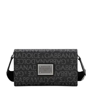 Dolce & Gabbana Logo Jacquard Foldover Crossbody Bag - Black