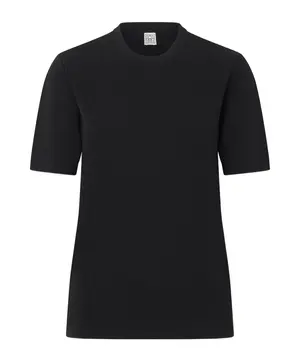 TOTEME Short Sleeve Fine Knit Top - Black