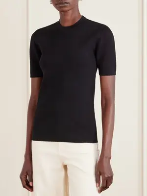 TOTEME Short Sleeve Fine Knit Top - Black