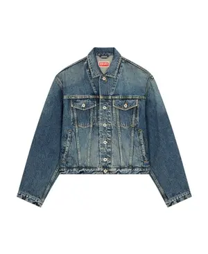 Kenzo Cropped Denim Jacket With Contrast Stitching - Blue