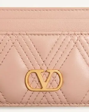 Valentino Garavani Quilted Vlogo Signature Card Holder - Nude