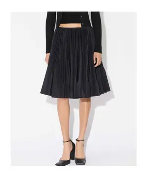 Alaïa Pleated Merino Flannel Midi Skirt - Navy