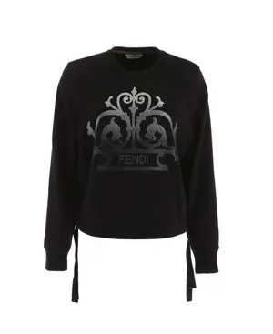 Fendi Logo Embroidered Round Neck Long Sleeve Sweater
