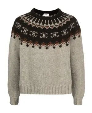 Celine Crew Neck Sweater In Triomphe Fair Isle Wool - No