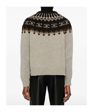 Celine Crew Neck Sweater In Triomphe Fair Isle Wool