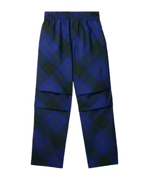 Burberry Embroidered Straight-leg Checkered Twill Trousers - Blue