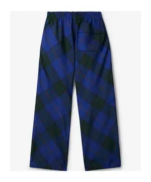 Burberry Embroidered Straight-leg Checkered Twill Trousers - Blue