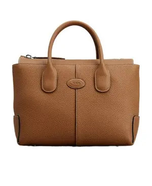 TOD'S Logo Embossed Zipped Small Tote Bag - Brown