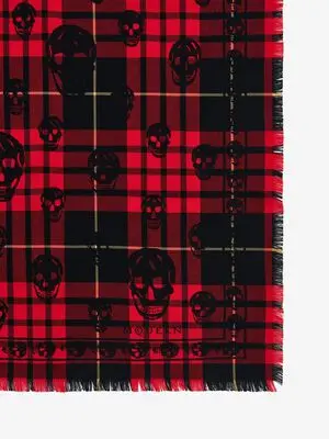 Alexander McQueen Tartan Skull Frayed-edge Scarf