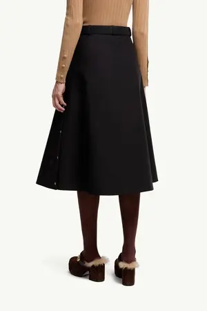 Moncler A-line Midi Skirt With Belted Waist And Slit Details - Black