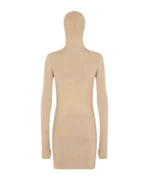 Fendi Long Sleeved Hooded Ribbed-knit Dress - Light Brown
