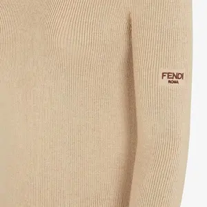 Fendi Long Sleeved Hooded Ribbed-knit Dress - Light Brown
