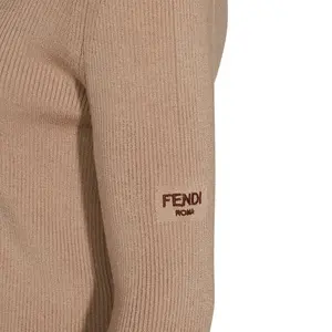 Fendi Long Sleeved Hooded Ribbed-knit Dress - Light Brown