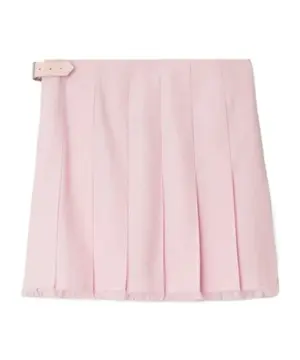 Burberry Pleated Kilt With Frayed Hem And Buckle Fastening