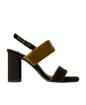 Tory Burch Eleanor Heeled Velvet Sandals - Black
