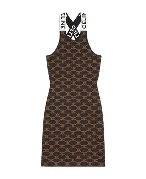 Celine Monogram Silk Cotton Dress With Criss-cross Straps
