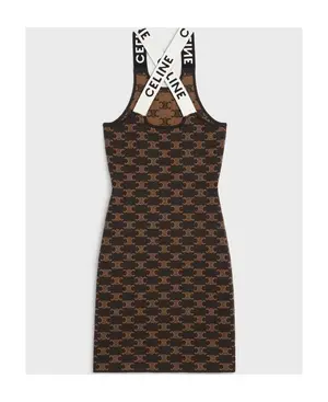 Celine Monogram Silk Cotton Dress With Criss-cross Straps