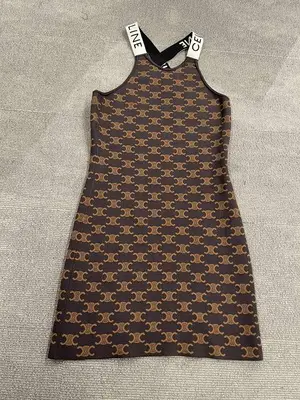 Celine Monogram Silk Cotton Dress With Criss-cross Straps