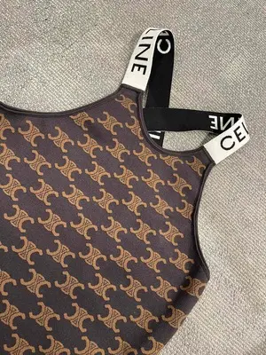 Celine Monogram Silk Cotton Dress With Criss-cross Straps
