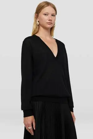 JIL SANDER V-neck Knitted Top - Black