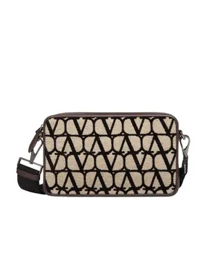 Valentino Garavani Toile Iconographe Zip-up Shoulder Bag - Black