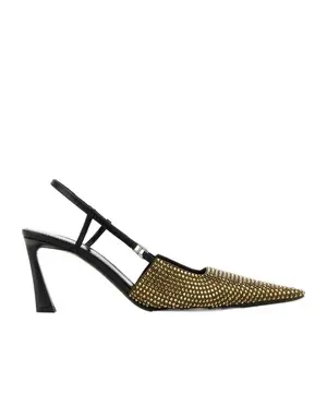 Saint Laurent Embellished Pointed Toe Slingback Pumps - Black