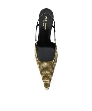Saint Laurent Embellished Pointed Toe Slingback Pumps - Black