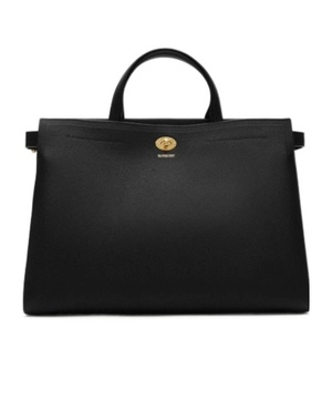 Burberry Medium Cotswolds Tote In Grainy Calf Leather With Check Panels - Black
