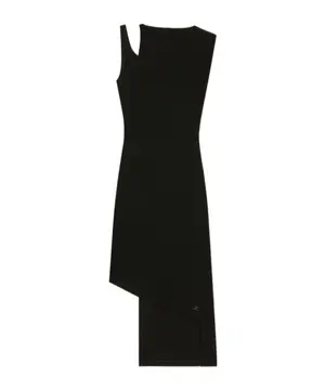 COURREGES Courrèges Asymmetrical Shoulder Cut-out Ribbed Midi Dress - Black