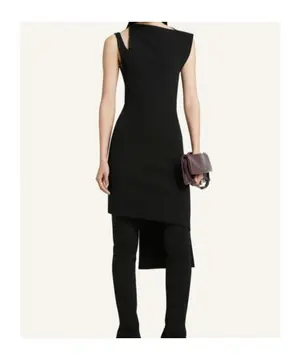 COURREGES Courrèges Asymmetrical Shoulder Cut-out Ribbed Midi Dress - Black