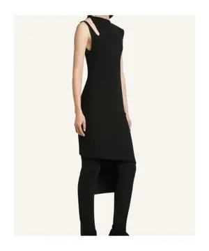 COURREGES Courrèges Asymmetrical Shoulder Cut-out Ribbed Midi Dress - Black