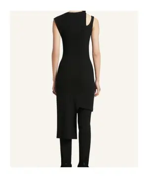 COURREGES Courrèges Asymmetrical Shoulder Cut-out Ribbed Midi Dress - Black