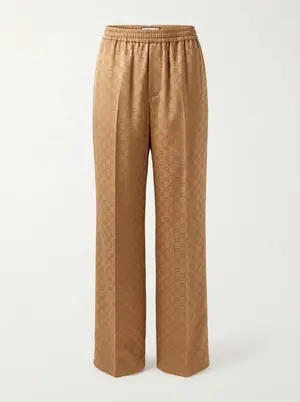 Gucci Gg Jacquard Elastic Waistband Pants - Camel