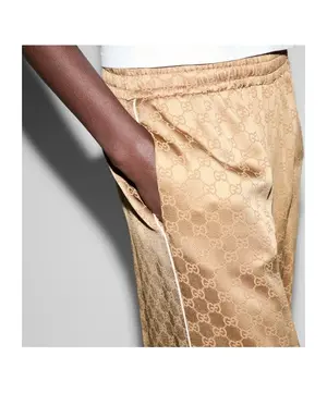 Gucci Gg Jacquard Elastic Waistband Pants - Camel